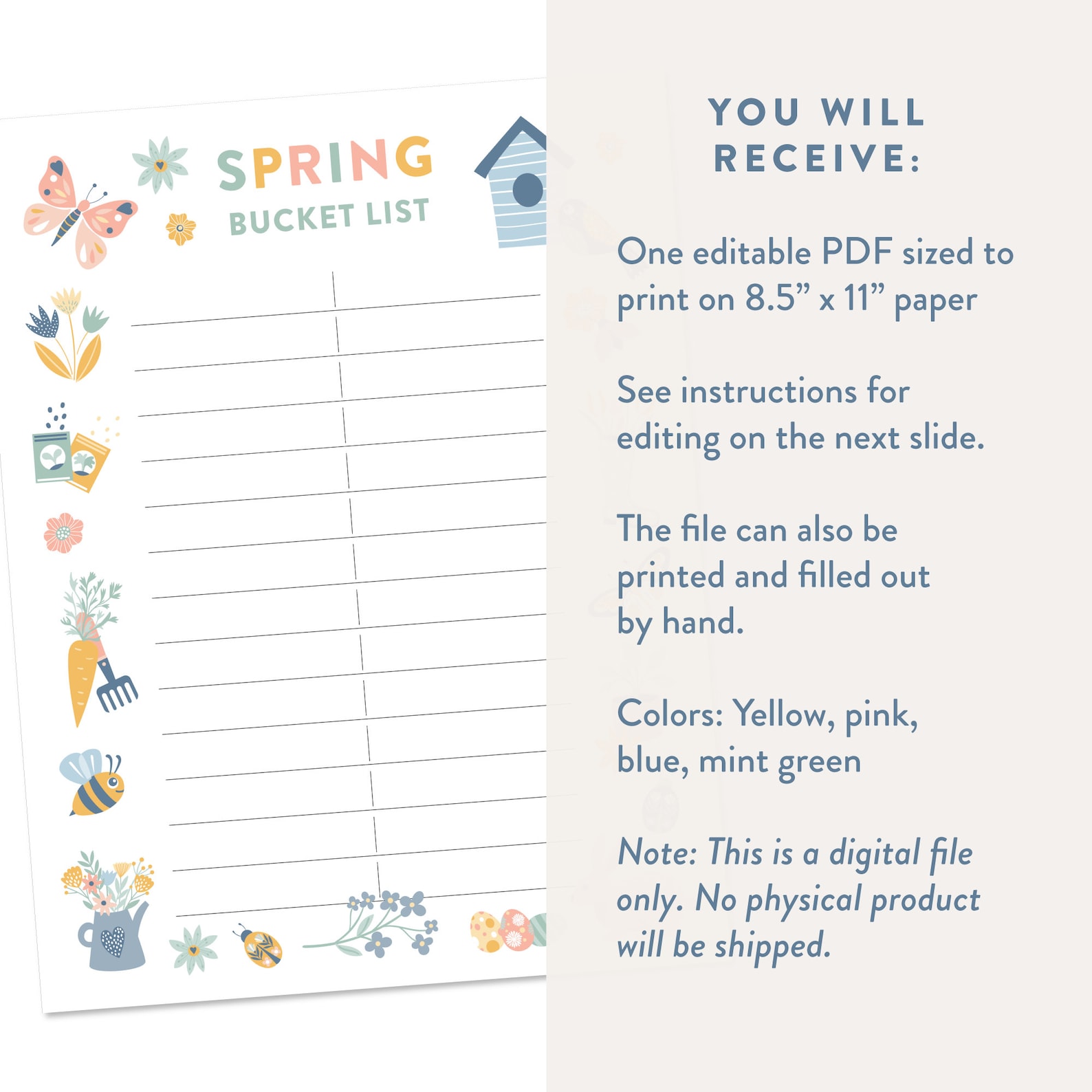 Editable Spring Bucket List, Printable Spring Fun Sheet, Kids and ...