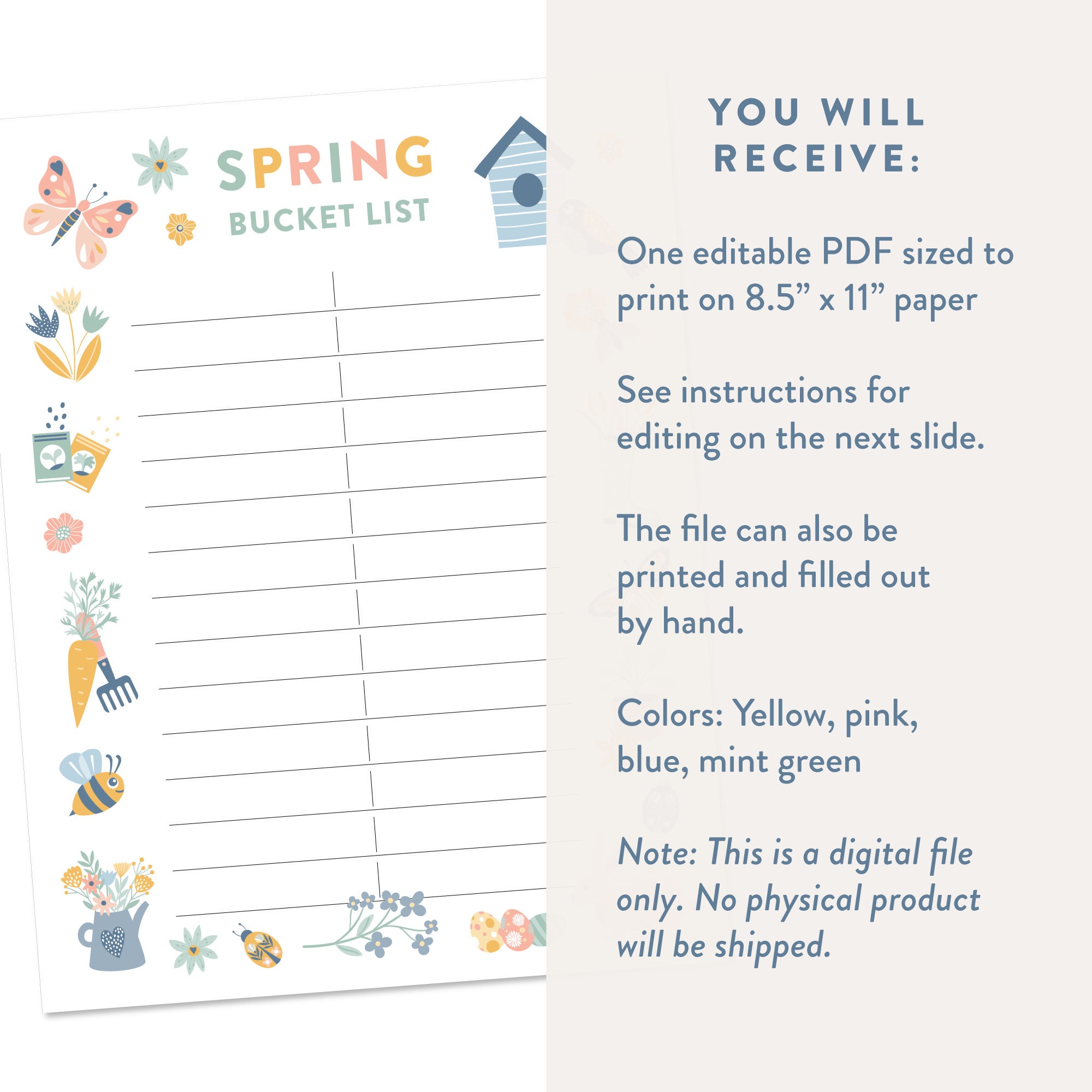 Editable Spring Bucket List, Printable Spring Fun Sheet, Kids and ...