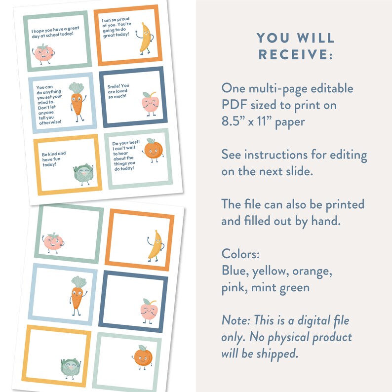 Editable Lunchbox Notes, Printable Notes for Kids, Happy Food ...