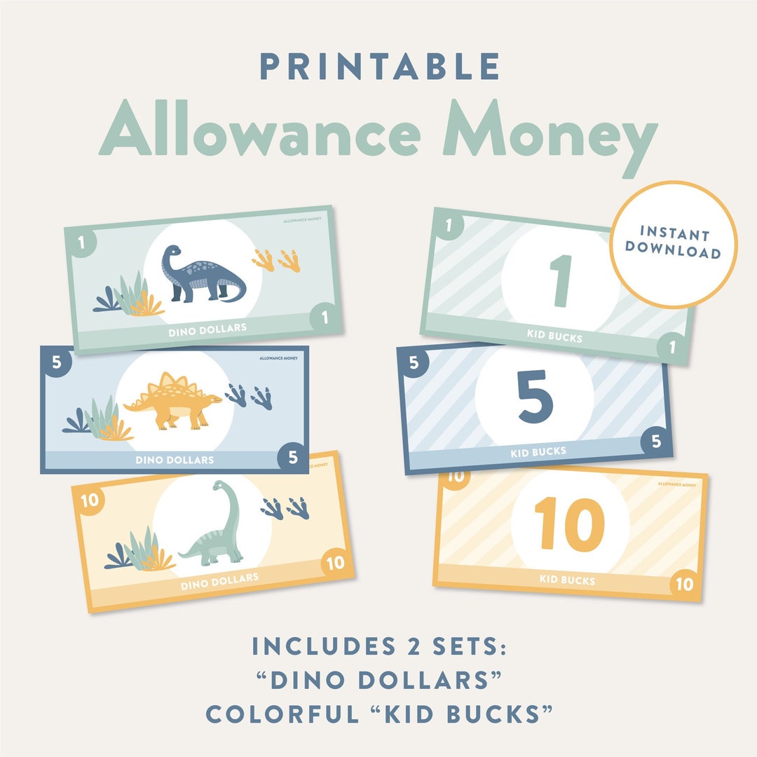 Allowance Money for Kids, Printable Allowance Dollars, Dino Dollars ...