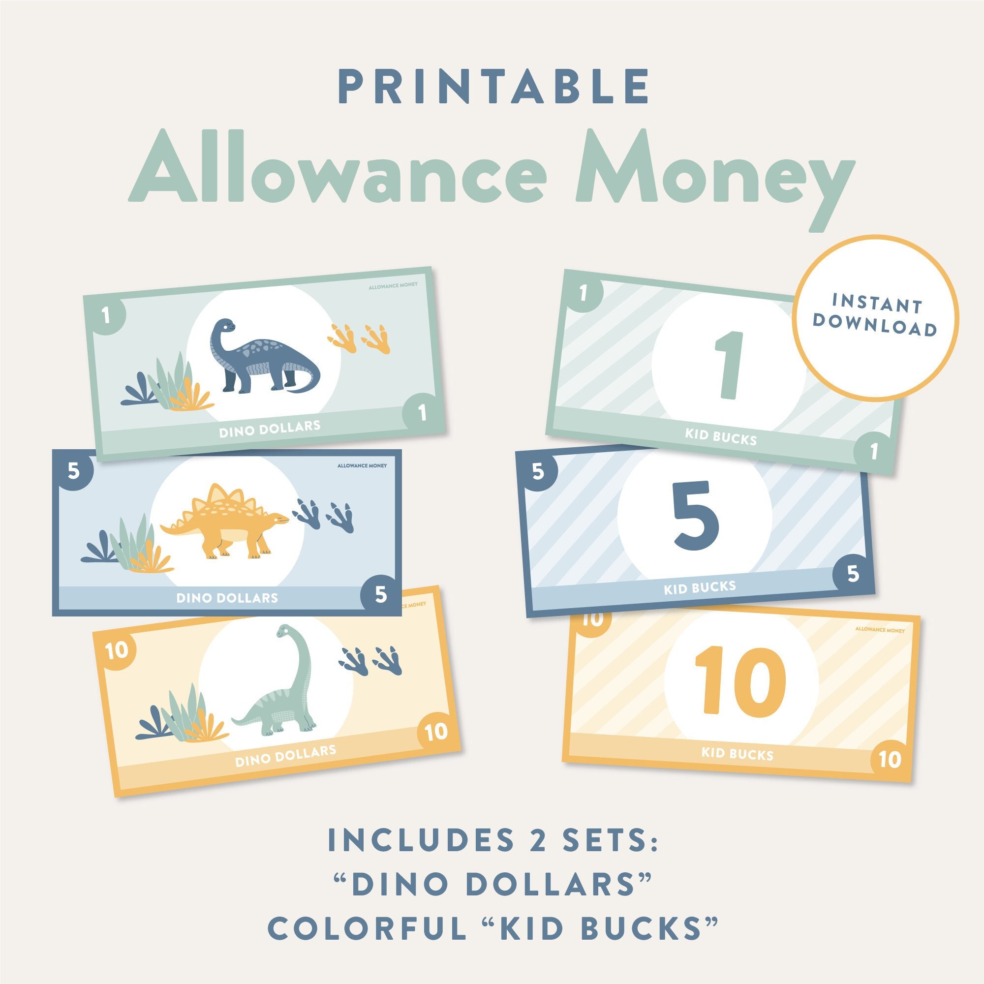 Allowance Money for Kids, Printable Allowance Dollars, Dino Dollars ...