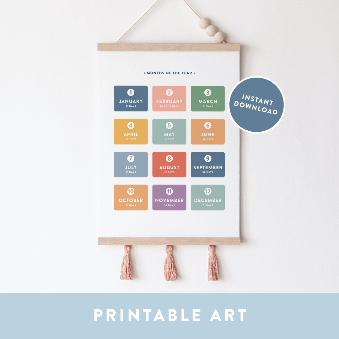 Months of the Year Educational Poster, Printable Wall Art, Classroom ...