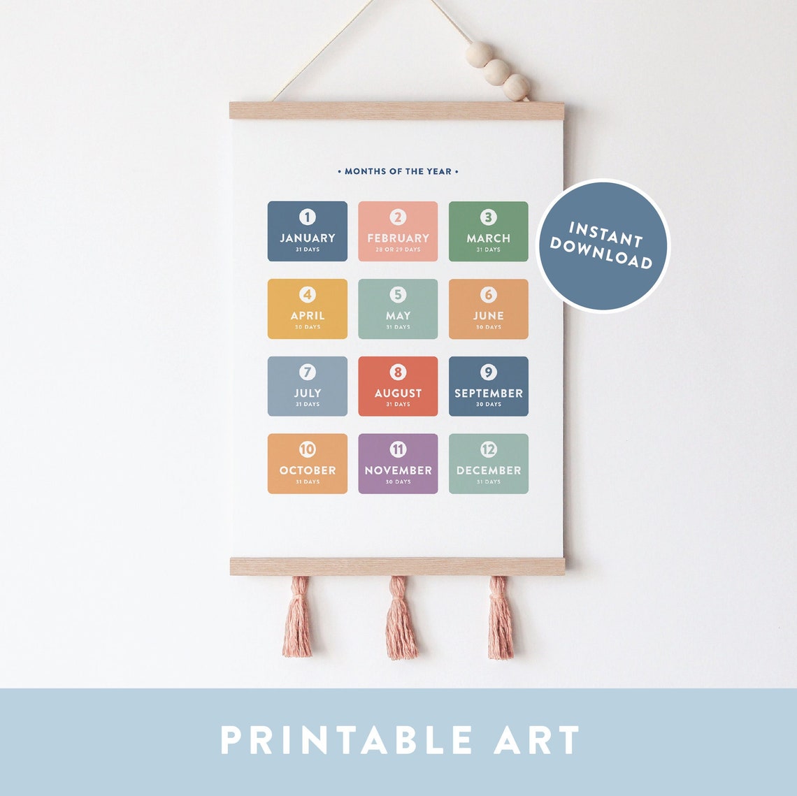 Months of the Year Educational Poster, Printable Wall Art, Classroom ...