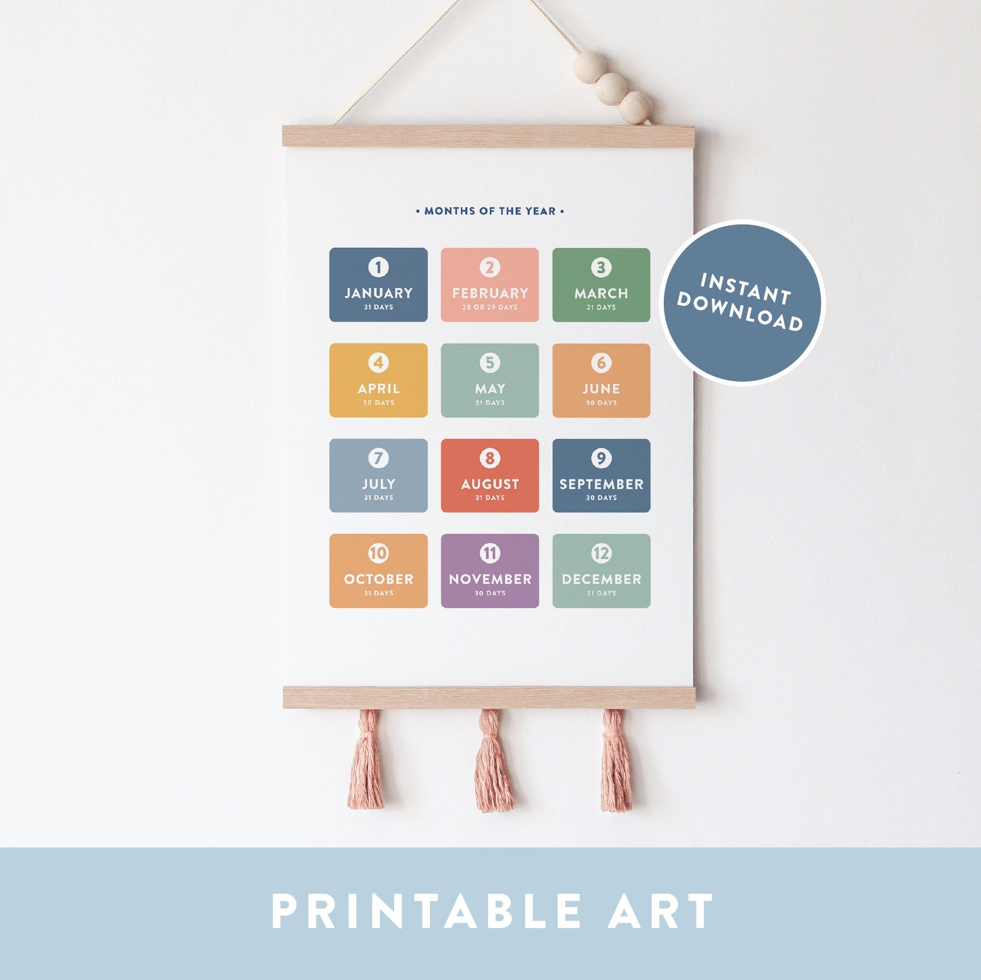 Months of the Year Educational Poster, Printable Wall Art, Classroom ...