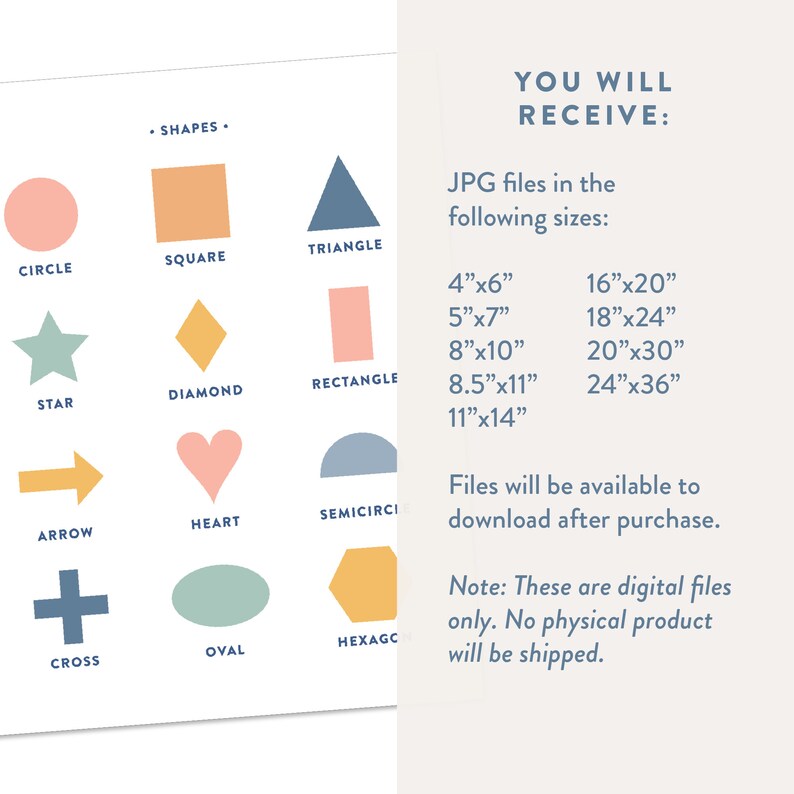 Shapes Educational Poster: Pastel Colors, Kids Room Decor (digital ...