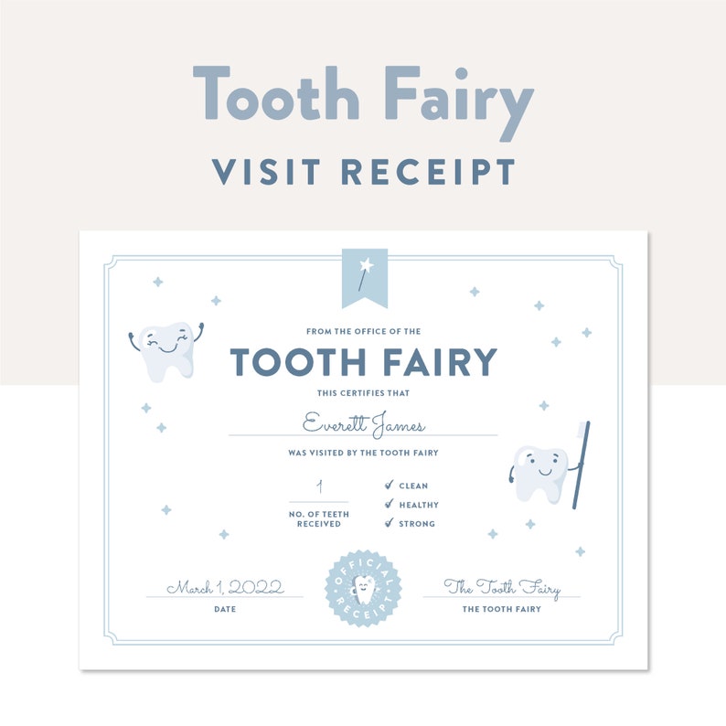 Editable Tooth Fairy Certificate Printable Tooth Fairy - Etsy