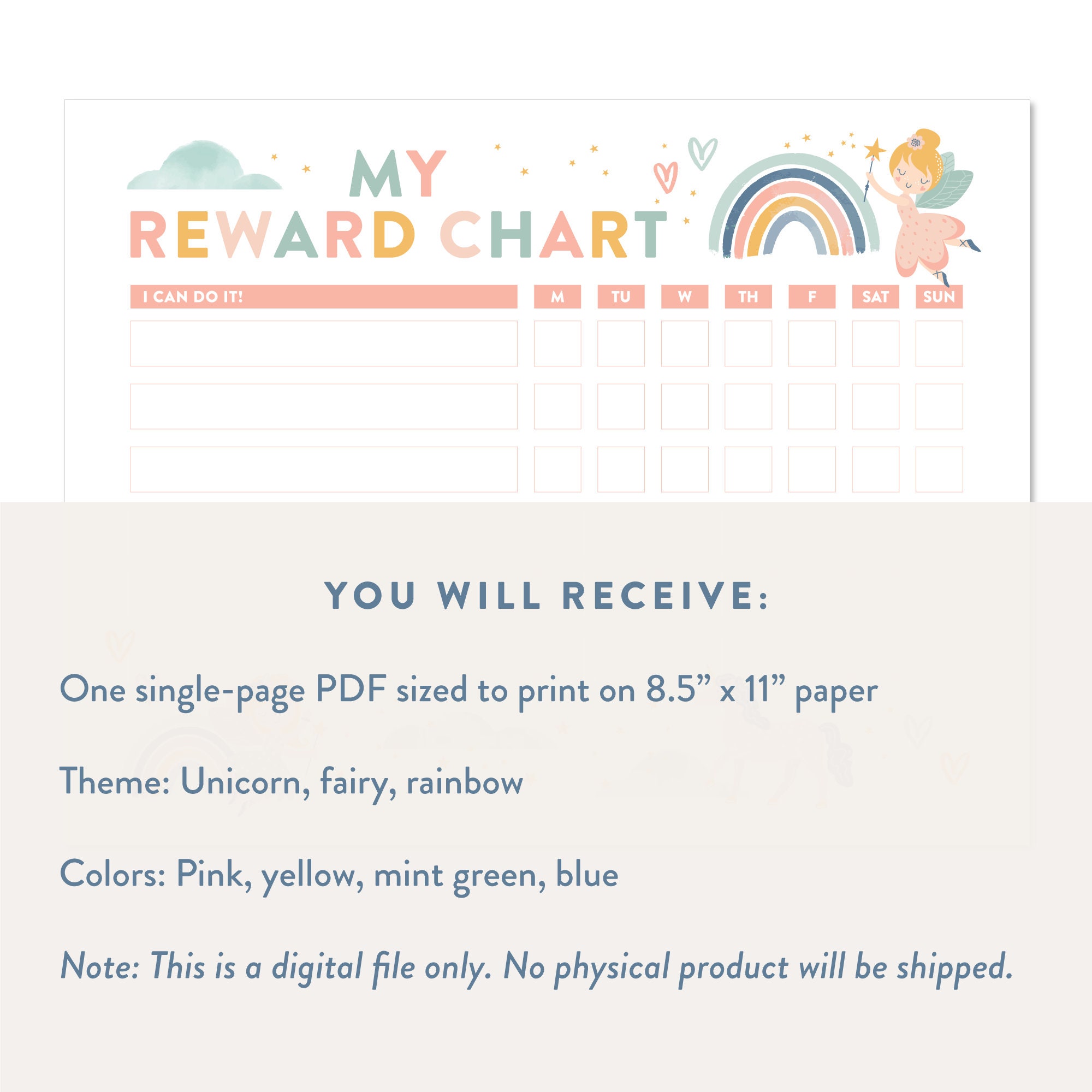 Unicorn Reward Chart: Rainbow Fairy Printable (PDF Download) - Etsy