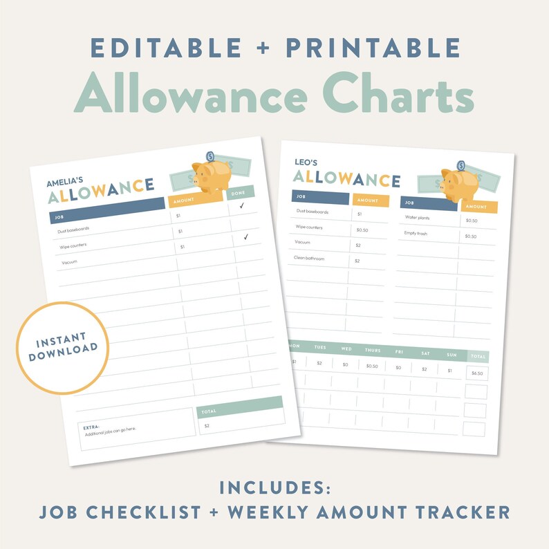 Editable Kids Allowance Chart: Printable Chore List (PDF) - Etsy