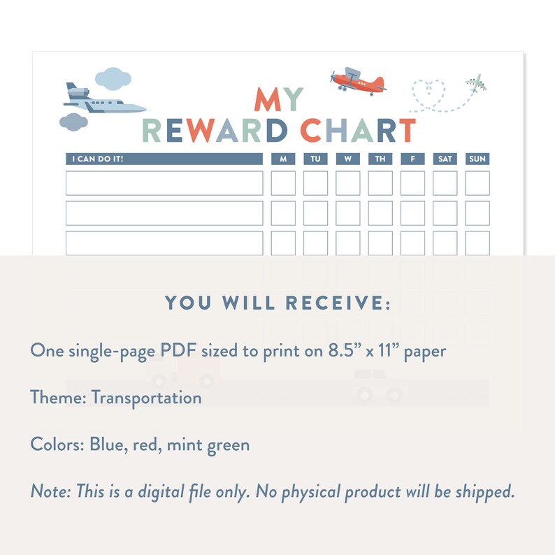 Transportation Reward Chart, Printable Sticker Chart for Kids, Cars ...