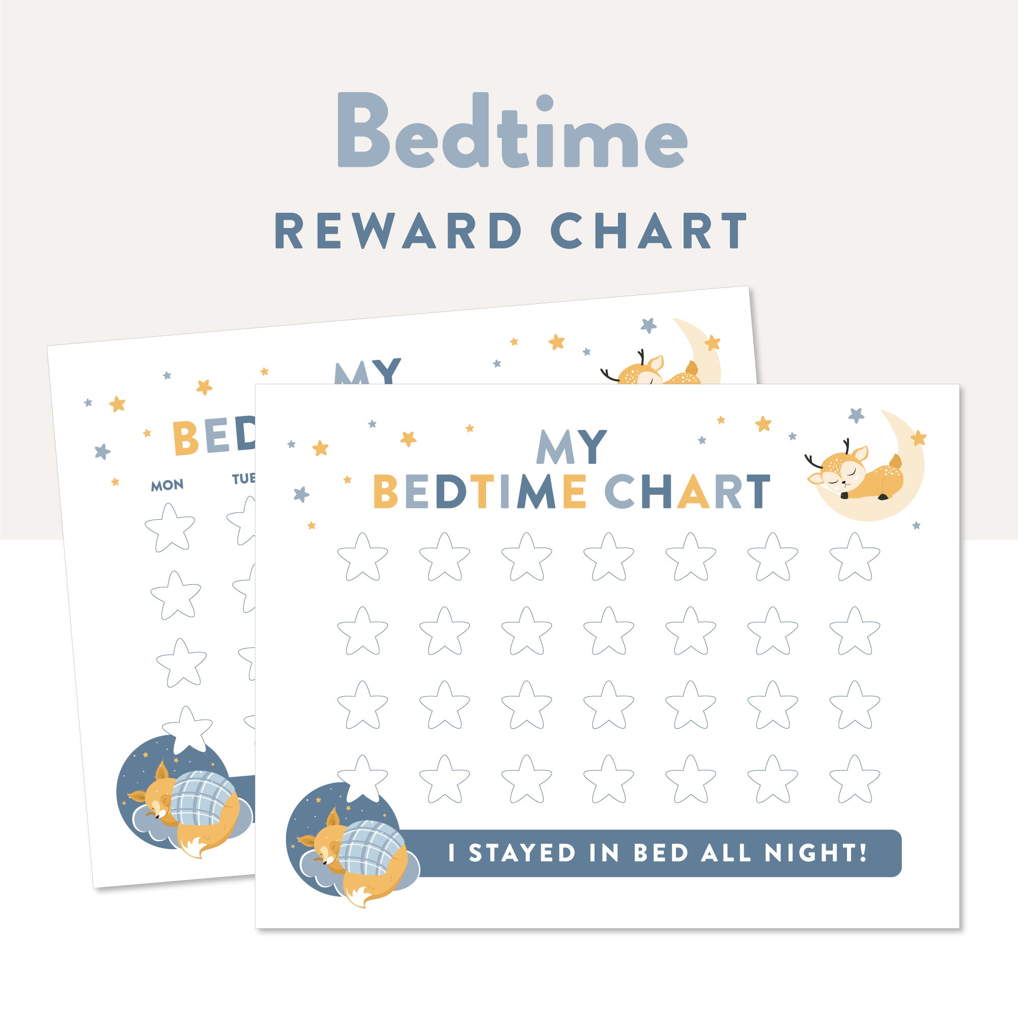 Printable Bedtime Chart, Sleep Chart for Kids, Toddler Sticker Chart ...