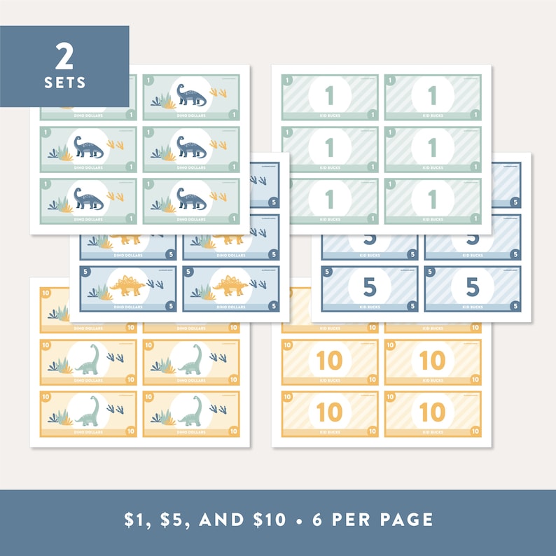 Allowance Money for Kids, Printable Allowance Dollars, Dino Dollars ...