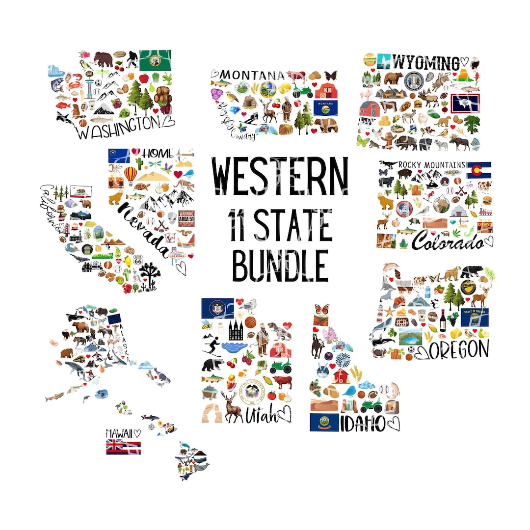 Western State Bundle PNG, Washington Oregon California Nevada Digital ...