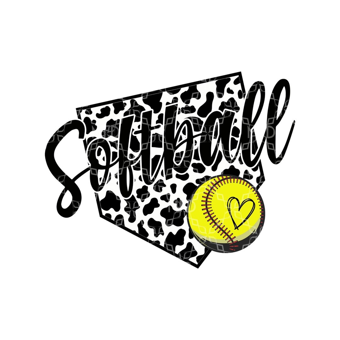 Softball PNG, Softball Heart Digital Download, Home Plate Cow Print ...