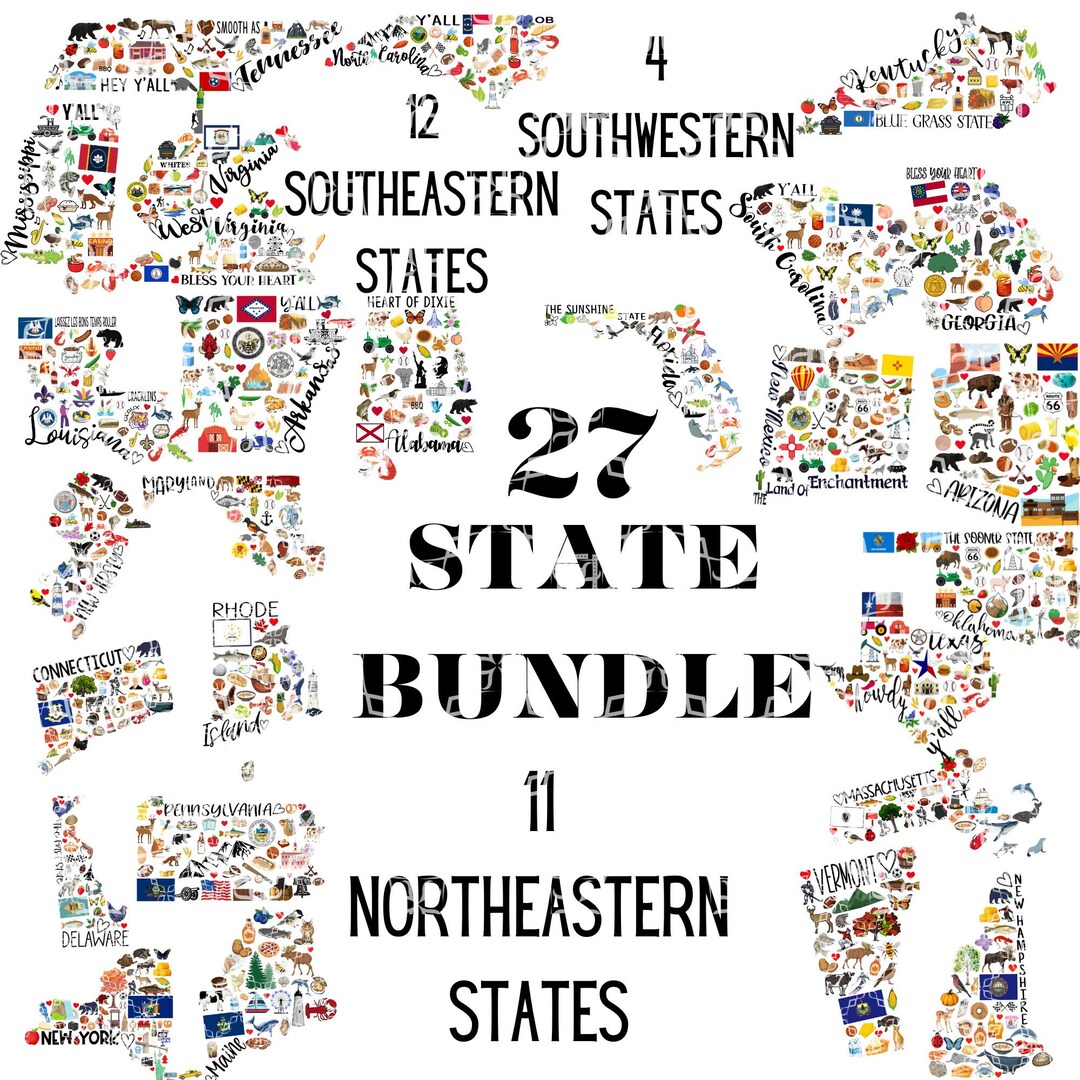 Northeast Southeast Southwest 27 State Bundle PNG, Pennsylvania ...