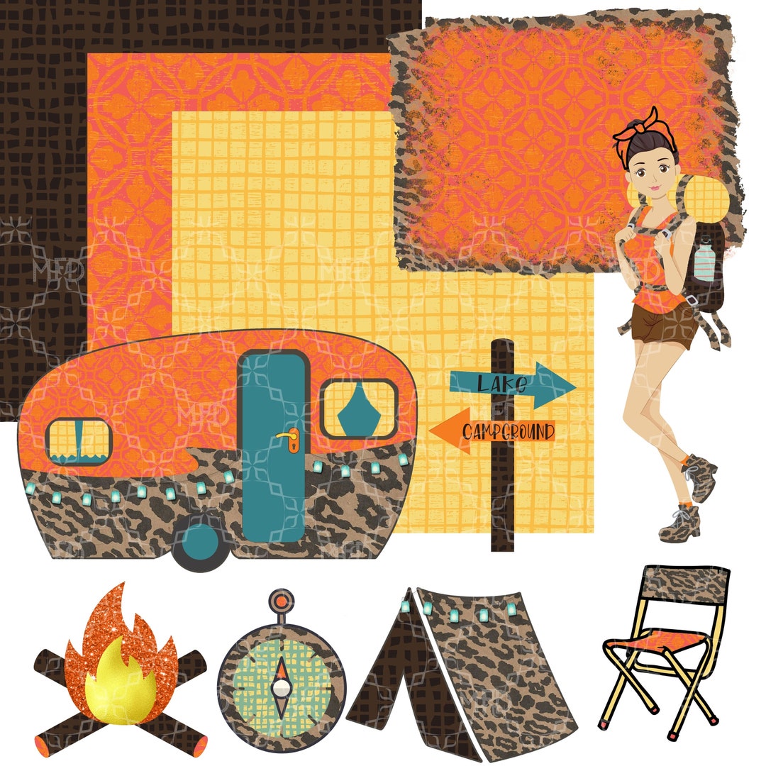 Camping Digital Elements PNG, Camping Camper Tent Hiking Clipart ...