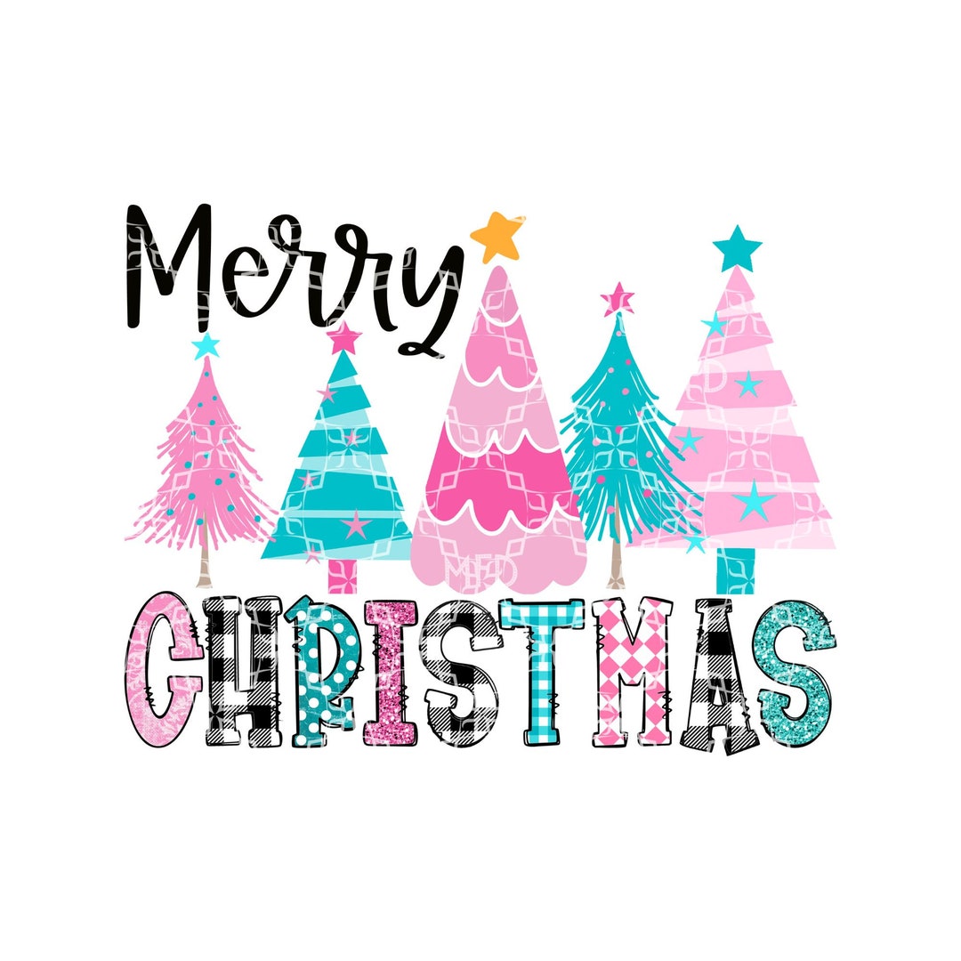 Merry Christmas PNG, Pink Turquoise Christmas Digital Download, Merry ...