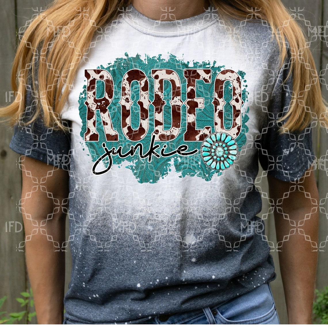Rodeo Junkie PNG 2 Design Bundle PNG Turquoise Cow Print - Etsy