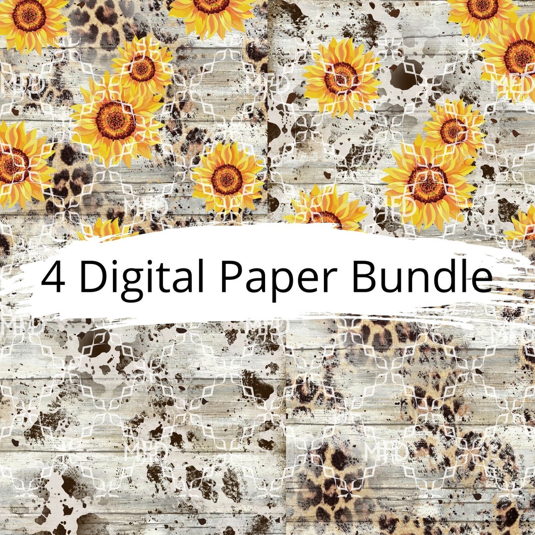 Sunflower Wood Leopard Cow Print Digital Paper Bundle, Digital Paper ...