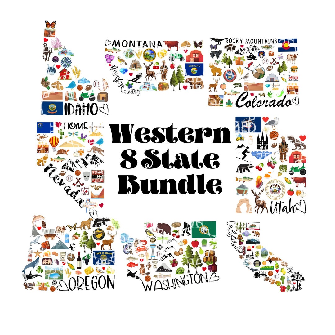 Western State Bundle PNG Washington Oregon California Nevada - Etsy