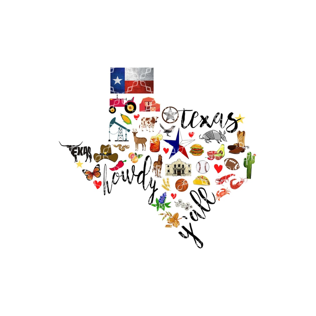 Texas PNG, State of Texas Favorites Symbols No Alcohol Digital Download ...