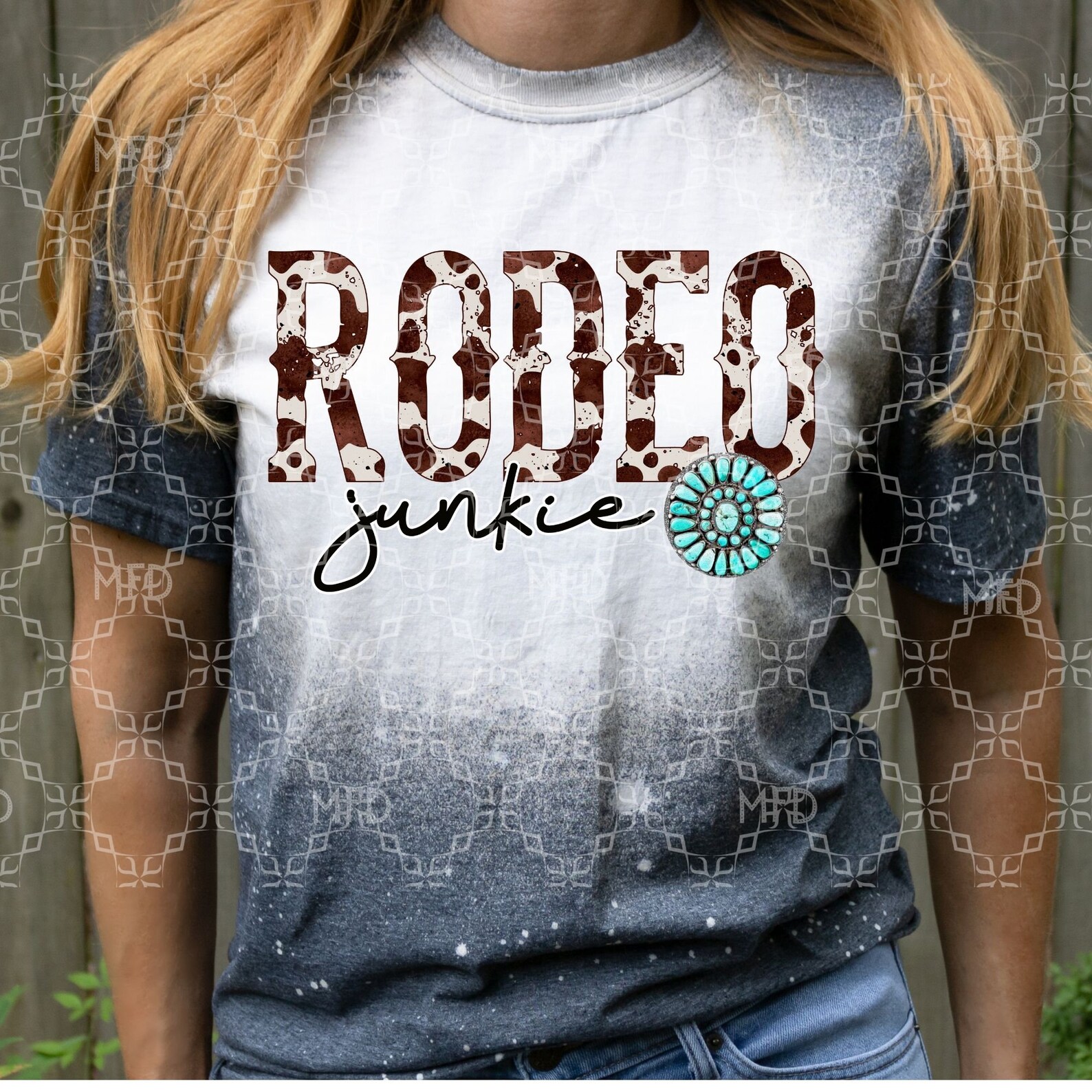 Rodeo Junkie PNG 2 Design Bundle PNG Turquoise Cow Print - Etsy