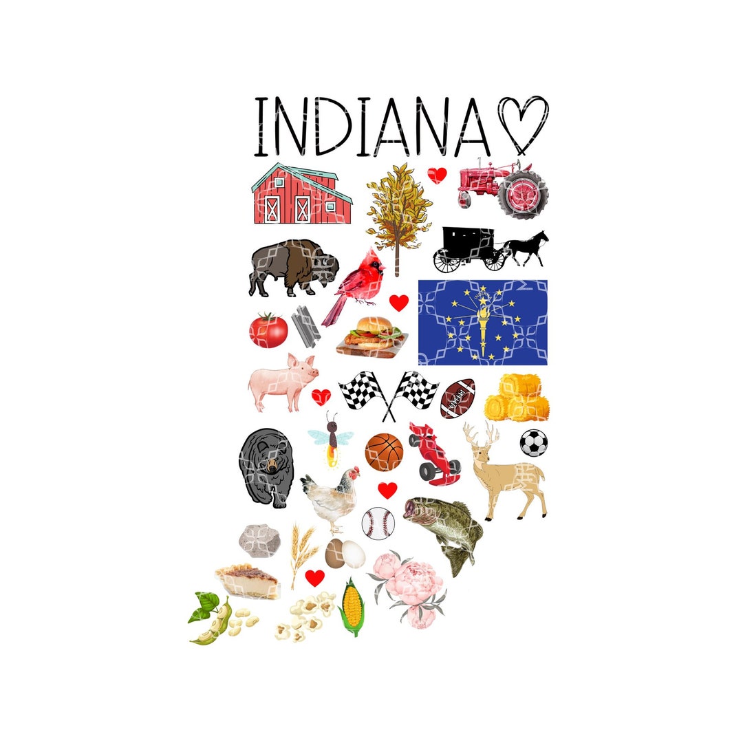 Indiana DTF or Sublimation Transfer, Indiana Favorites Symbols ...