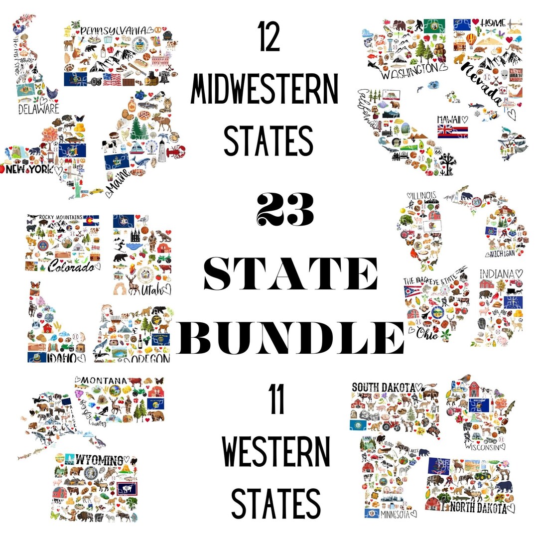 Midwest / Western 23 State Bundle PNG, Minnesota Ohio Kansas Nebraska ...