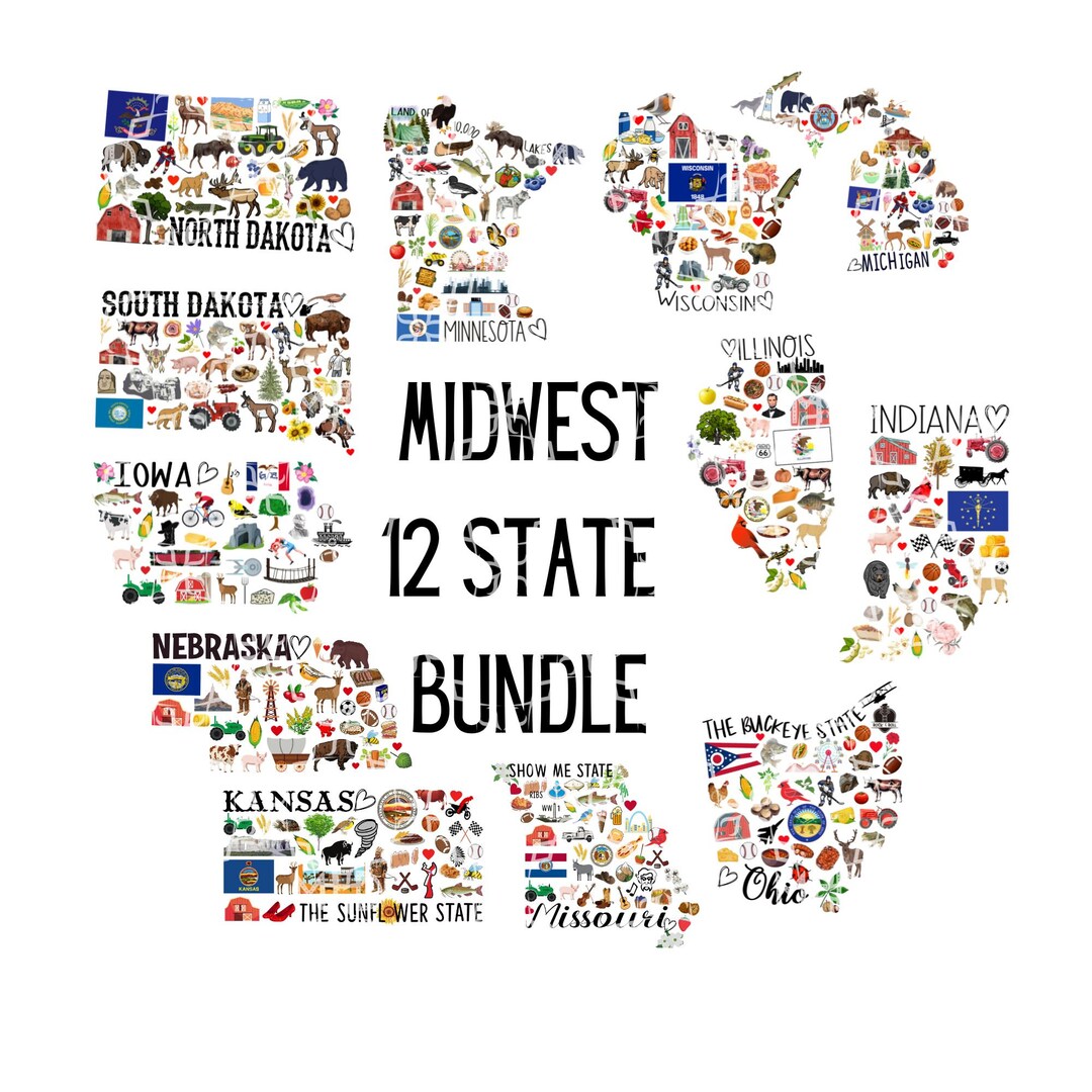 Midwest State Bundle PNG, Minnesota Ohio Kansas Nebraska Digital ...