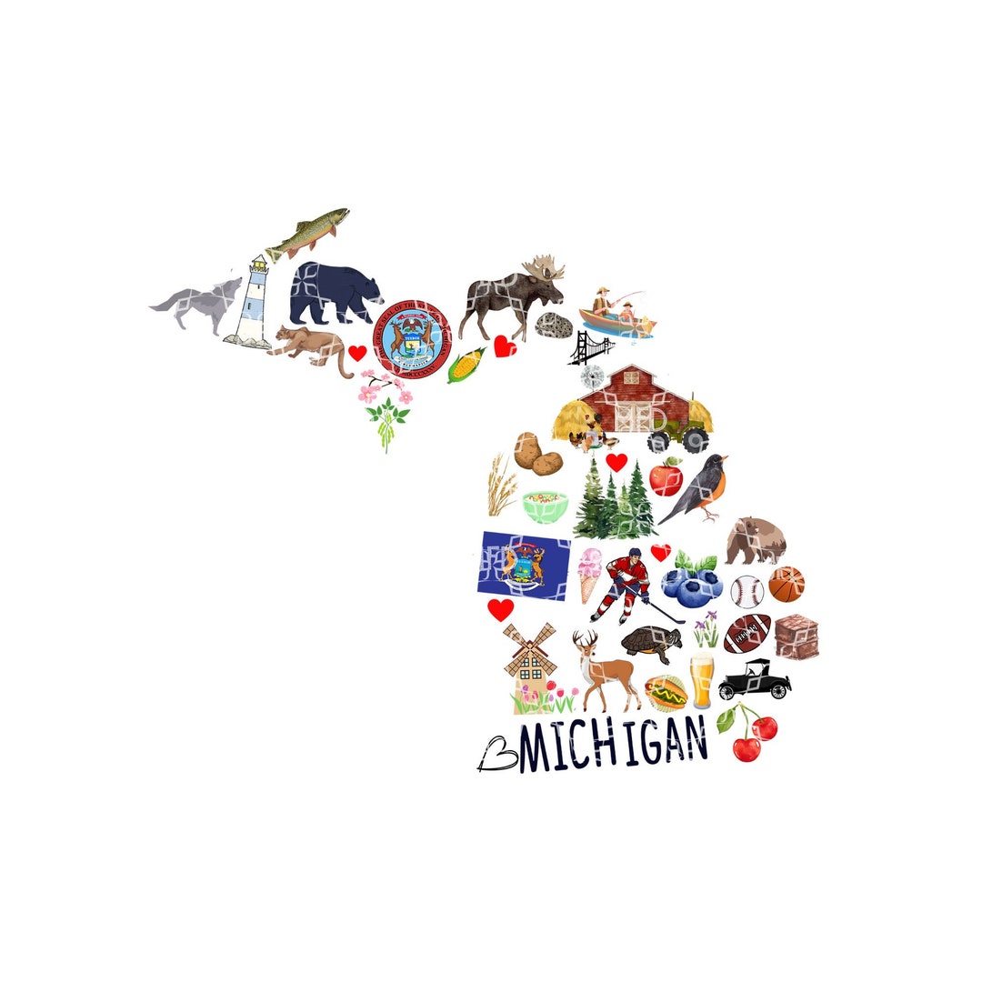 Michigan PNG, State of Michigan Favorites Symbols Digital Download ...