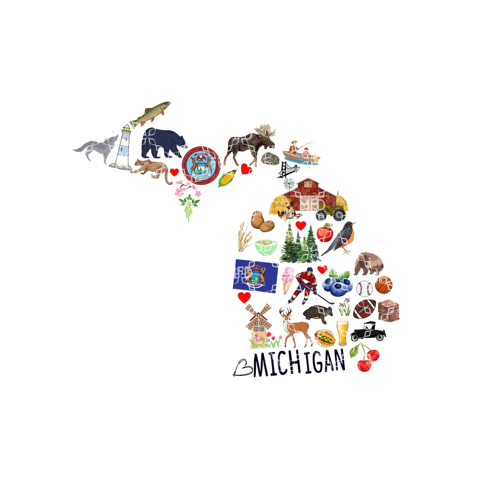 Michigan PNG, State of Michigan Favorites Symbols Digital Download ...