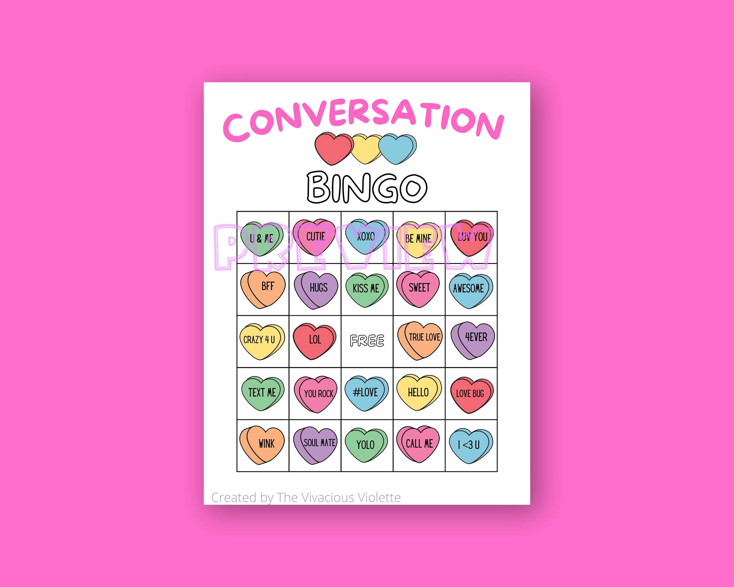 Conversation Hearts Bingo Game - Etsy