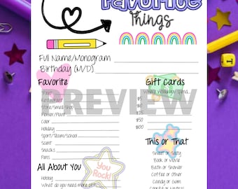 Employee Favorite List, Employee Favorite Things Survey, Staff ...