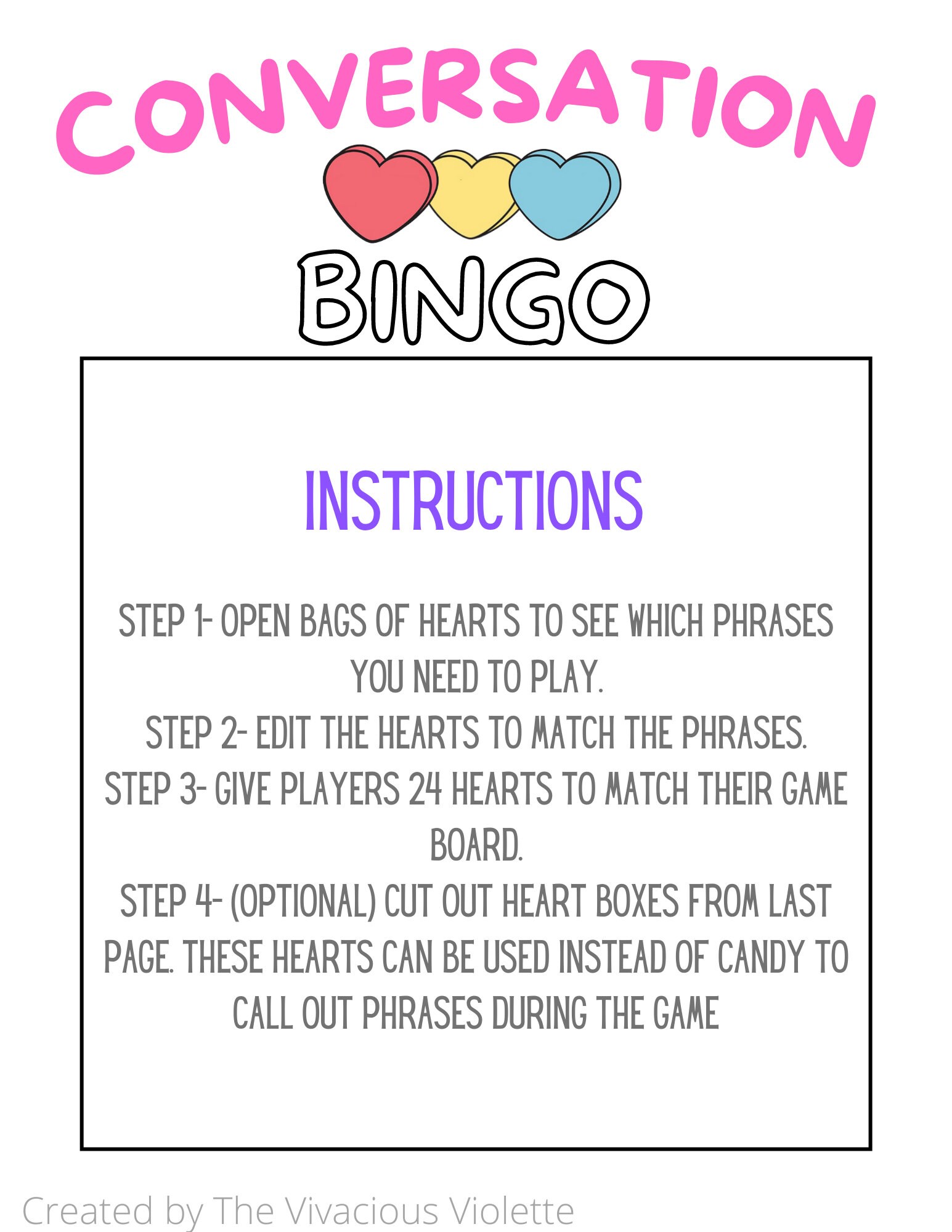 Conversation Hearts Bingo Game - Etsy