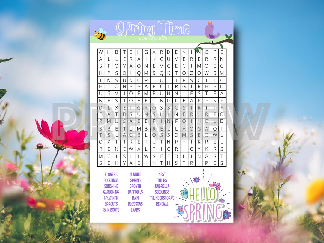 Spring Time Word Search - Etsy