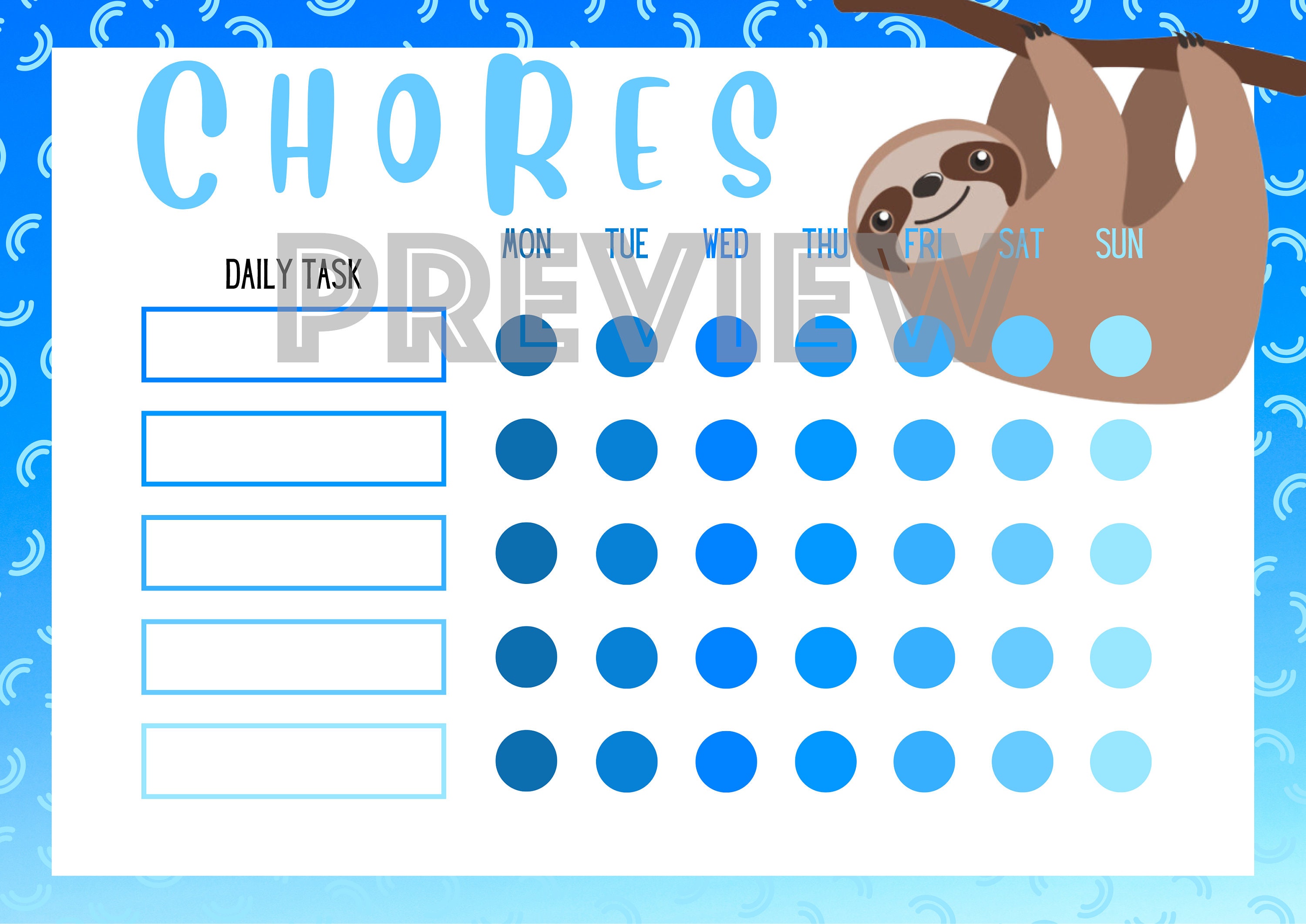 Sloth Chore Chart - Etsy