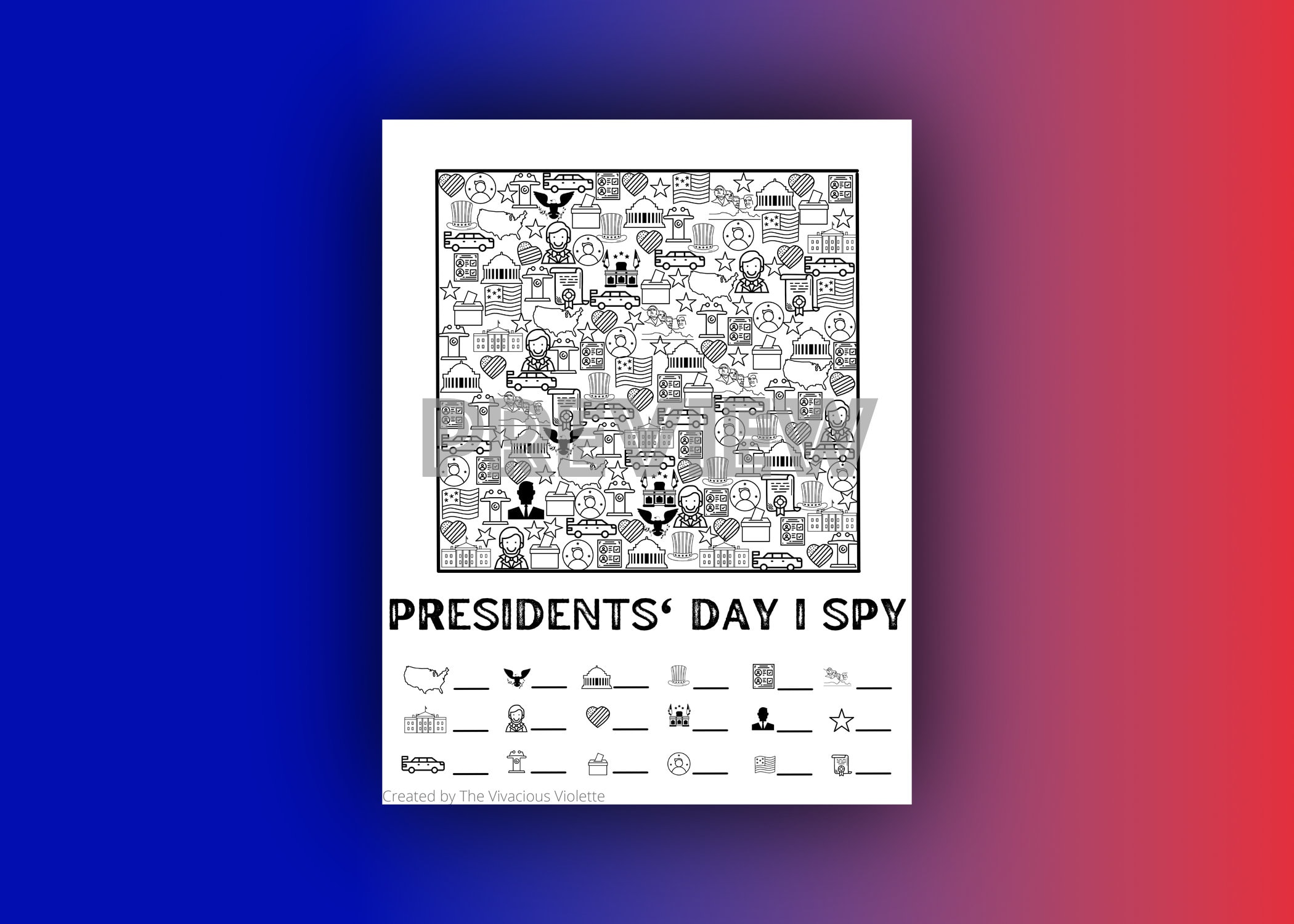 Presidents' Day I Spy Game - Etsy