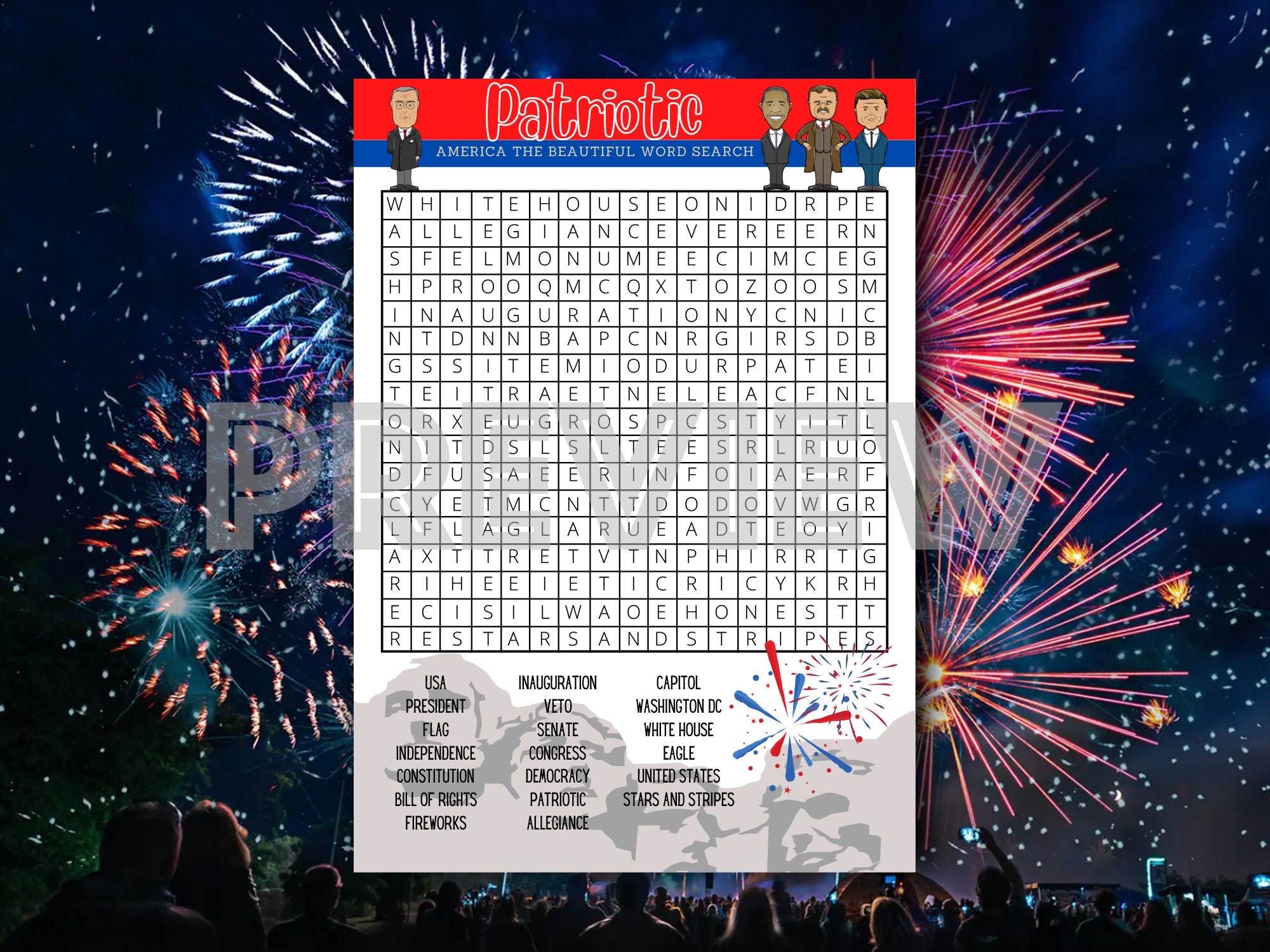Patriotic Word Search - Etsy