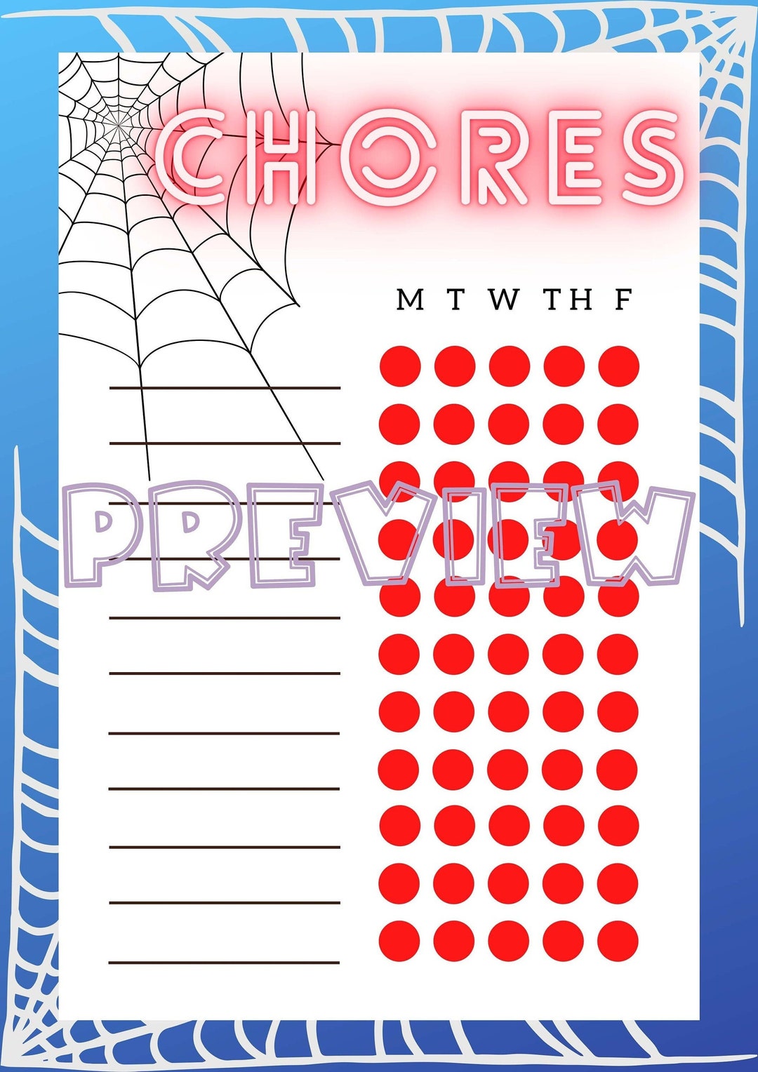 Spider Web Chore Chart - Etsy