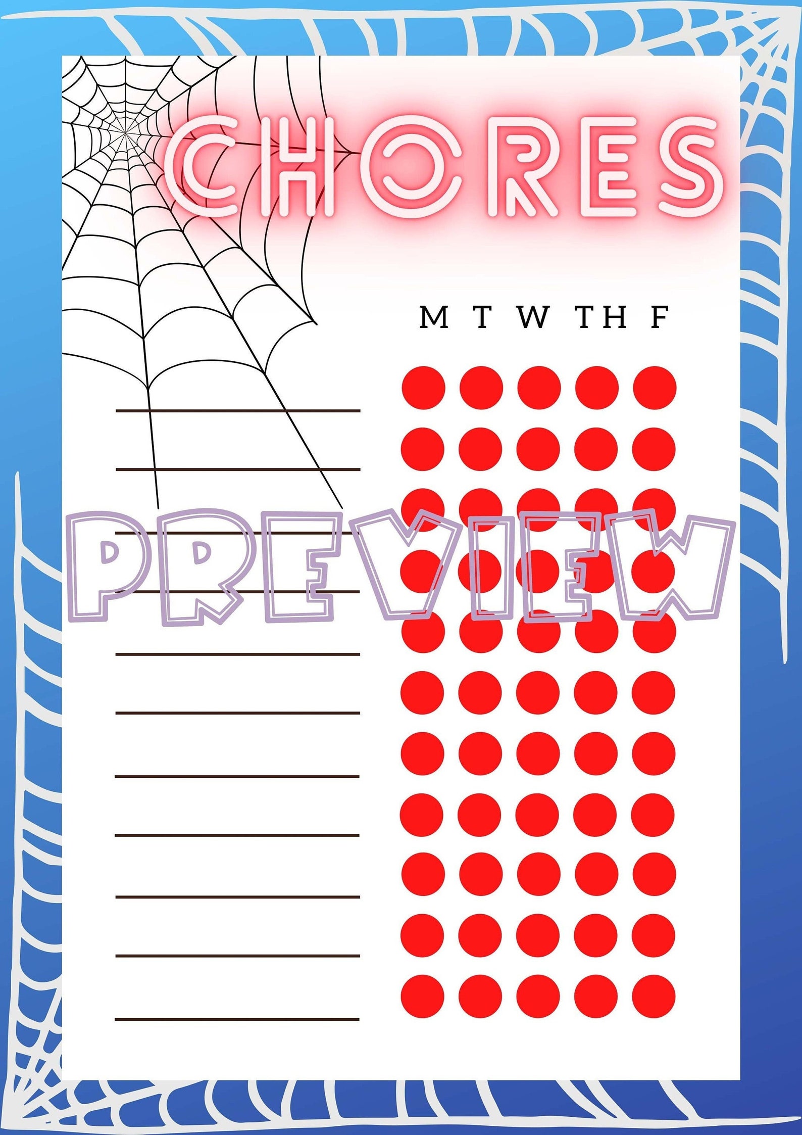 Spider Web Chore Chart - Etsy
