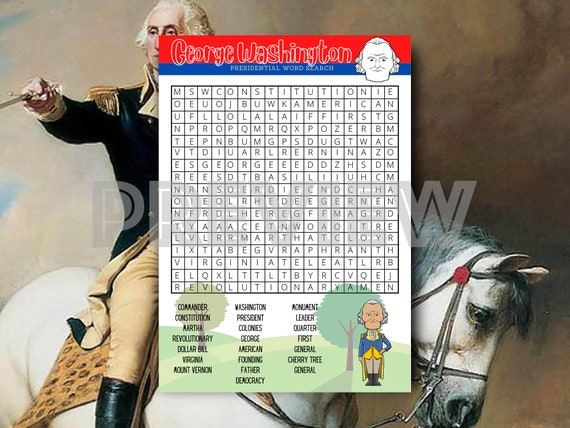George Washington Word Search Game - Etsy