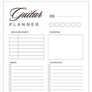 Guitar Practice Planner Printable Instant Download Practice Tracker PDF ...