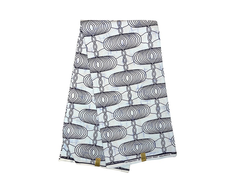 White Black Blue Wave Interference Ankara African Print Fabric 6 Yards ...