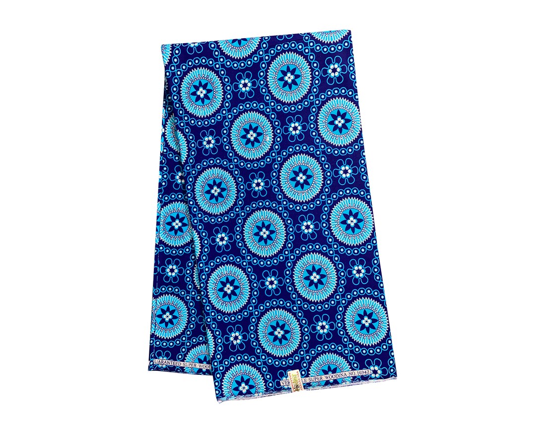 Blue Aqua Silver Spiky Circle Glitter Ankara African Print Fabric 6 ...