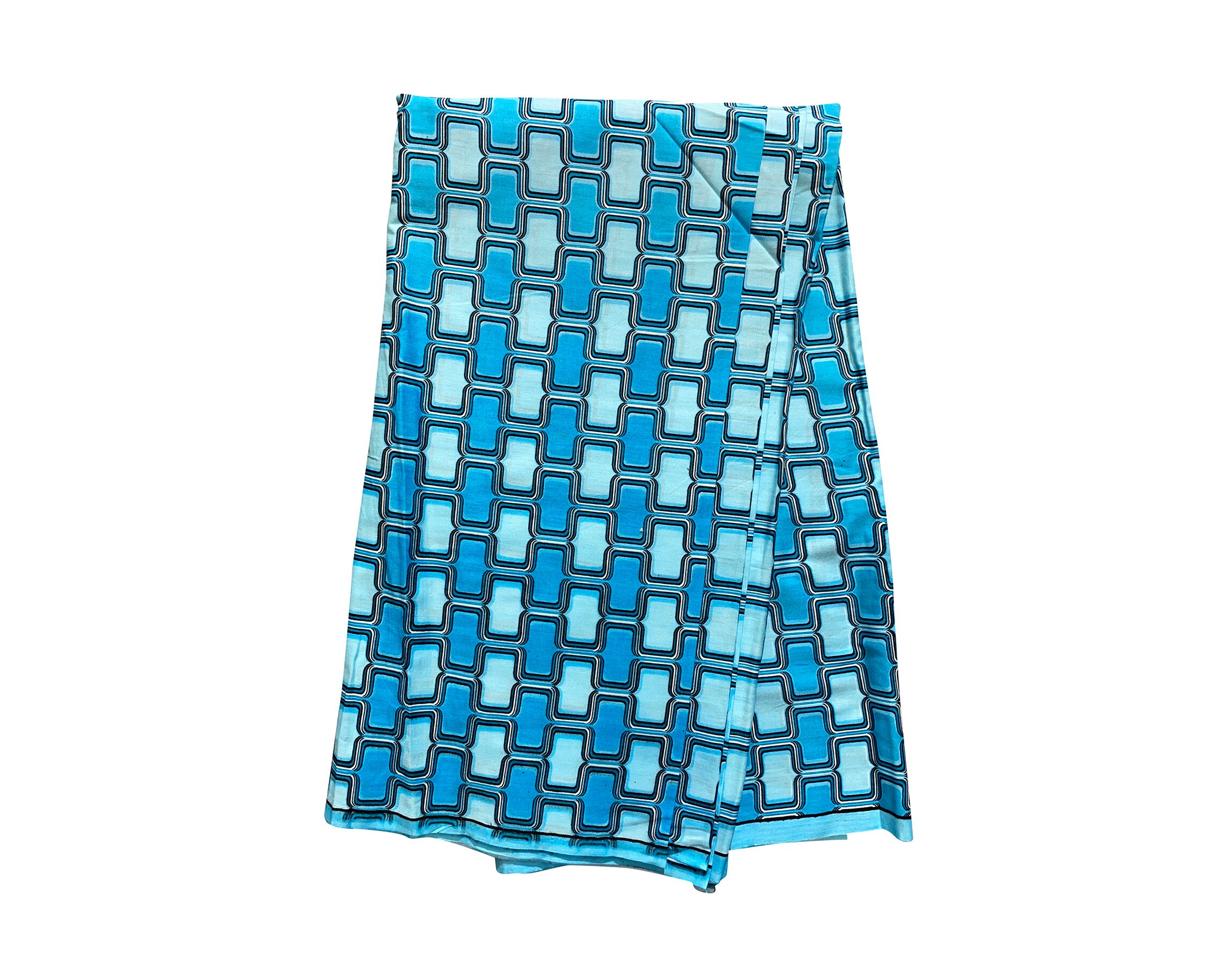 Blue Black White Rounded Rectangle Ankara African Print Fabric 6 Yards ...