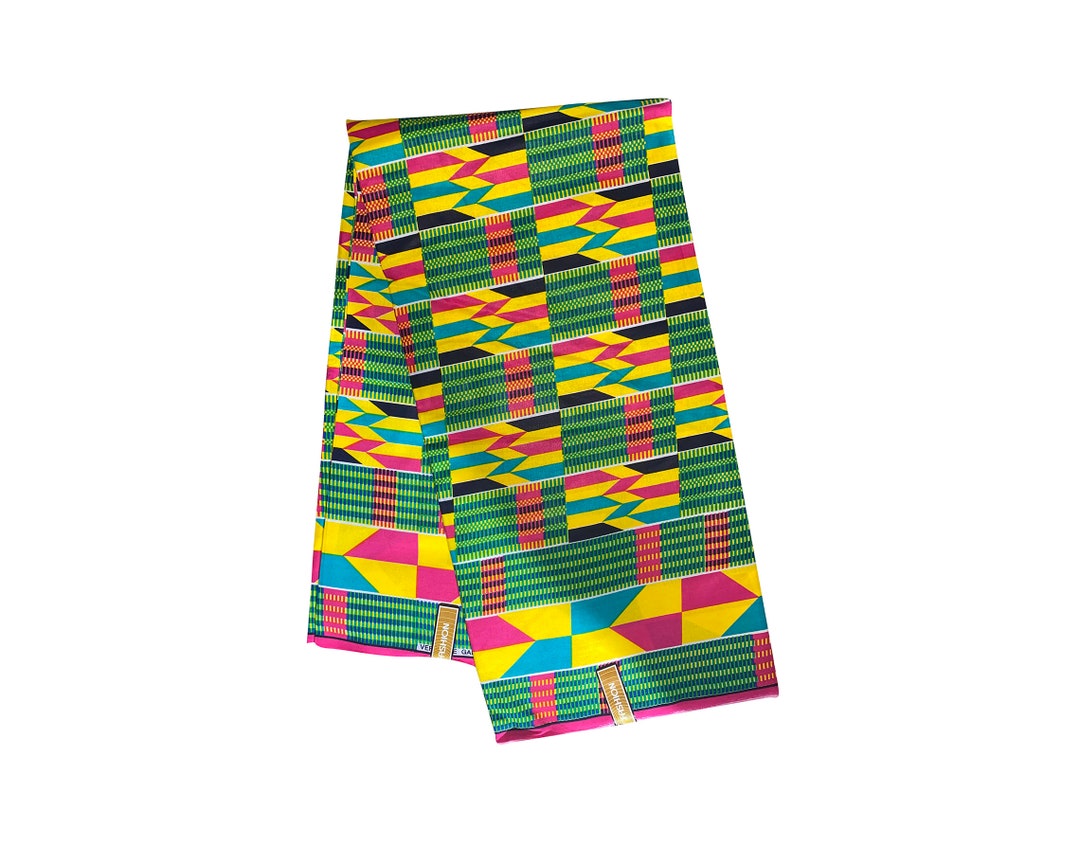 Yellow Pink Teal Green Black White Akyem Kyemfere Kente African Ankara ...