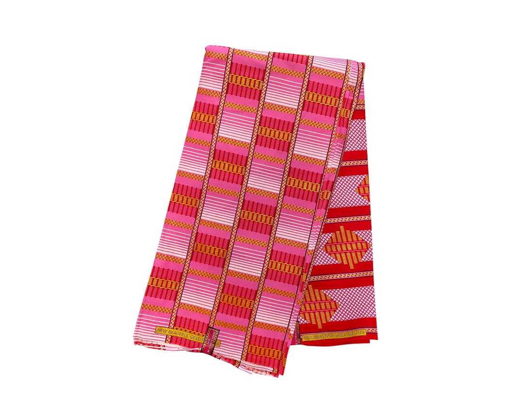Pink Red White Gold Glitter Kente Ankara African Print Fabric 6 Yards ...