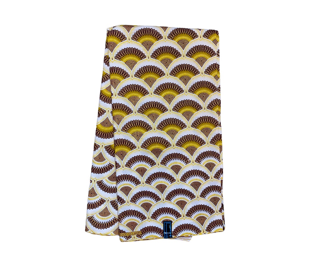 White Brown Mustard Gold Picks Fan Glitter Ankara African Print Fabric ...