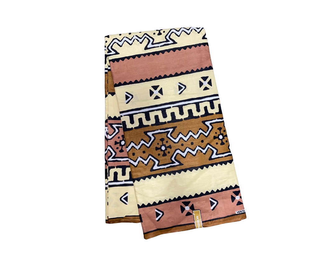 Brown Light Tan Black White Calabash Mud Cloth Ankara African Print ...