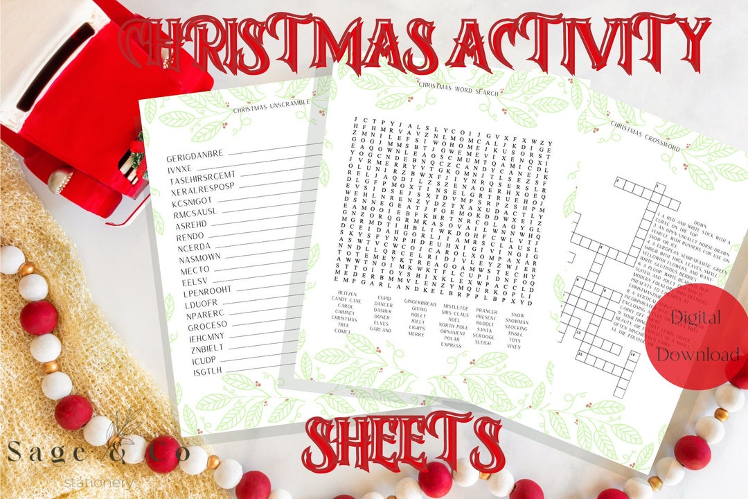Christmas Activity Sheets Crossword Word Search Unscramble Answer Keys ...