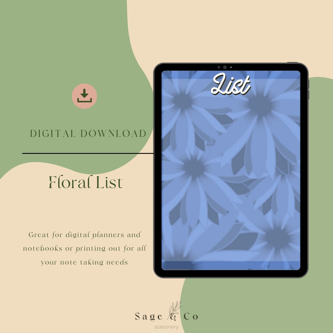 Floral List Note Sheet (digital Download) - Etsy